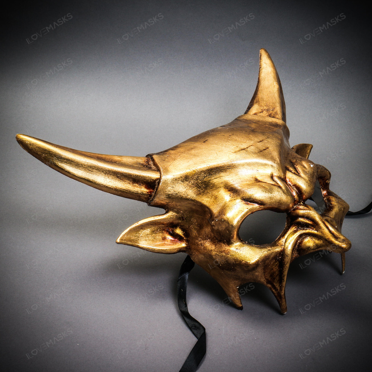 Demon Sharp Horn Devil Masquerade Mask - Metallic Gold - ILOVEMASKS.COM