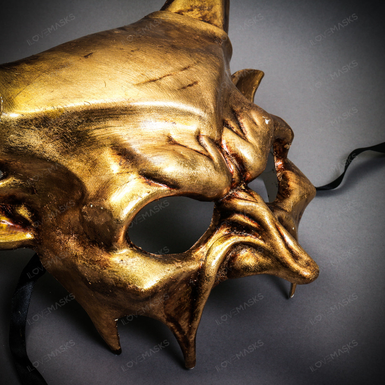 Demon Sharp Horn Devil Masquerade Mask - Metallic Gold - ILOVEMASKS.COM