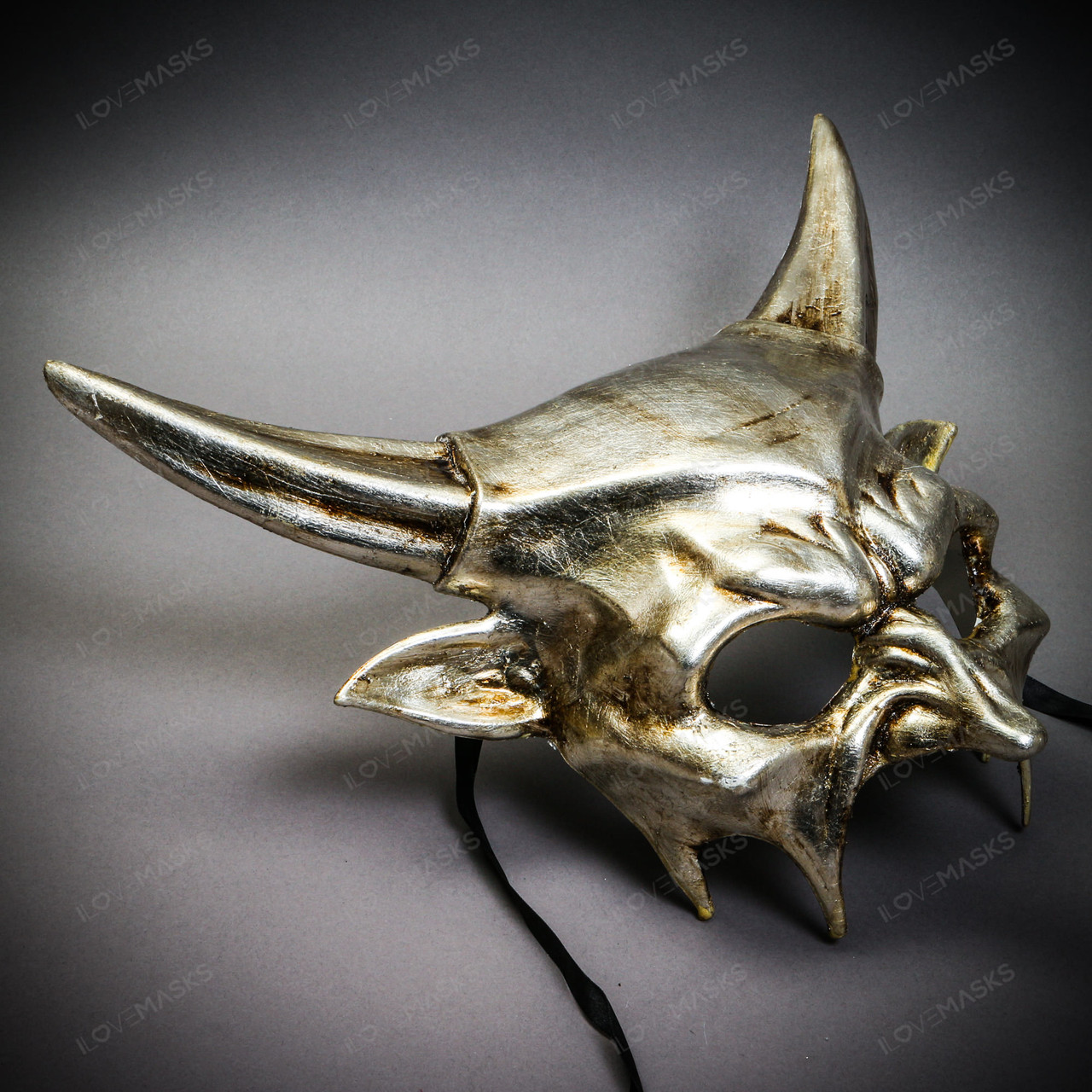 Demon Sharp Horn Devil Masquerade Mask - Metallic Silver - ILOVEMASKS.COM