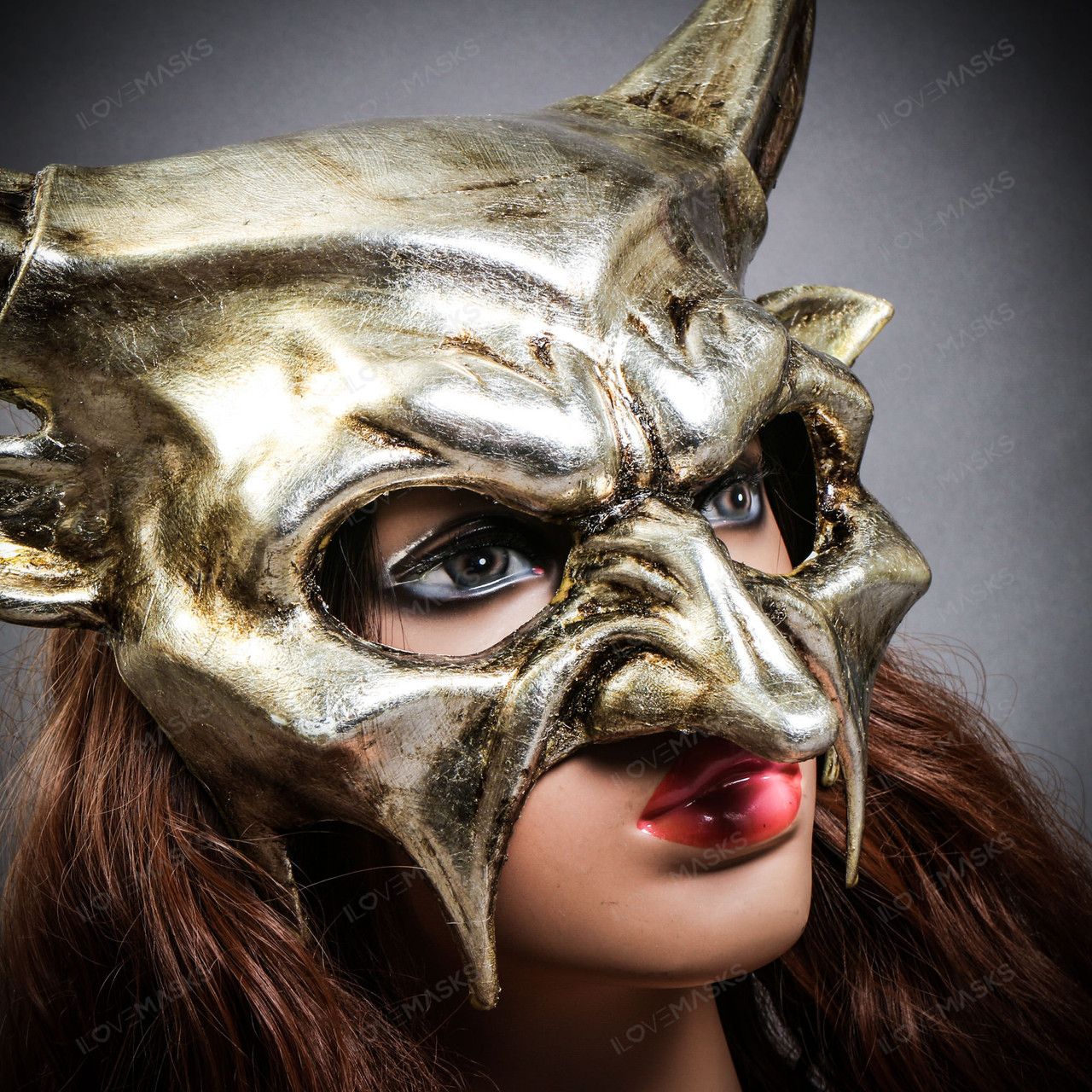 Demon Sharp Horn Devil Masquerade Mask - Metallic Silver - ILOVEMASKS.COM