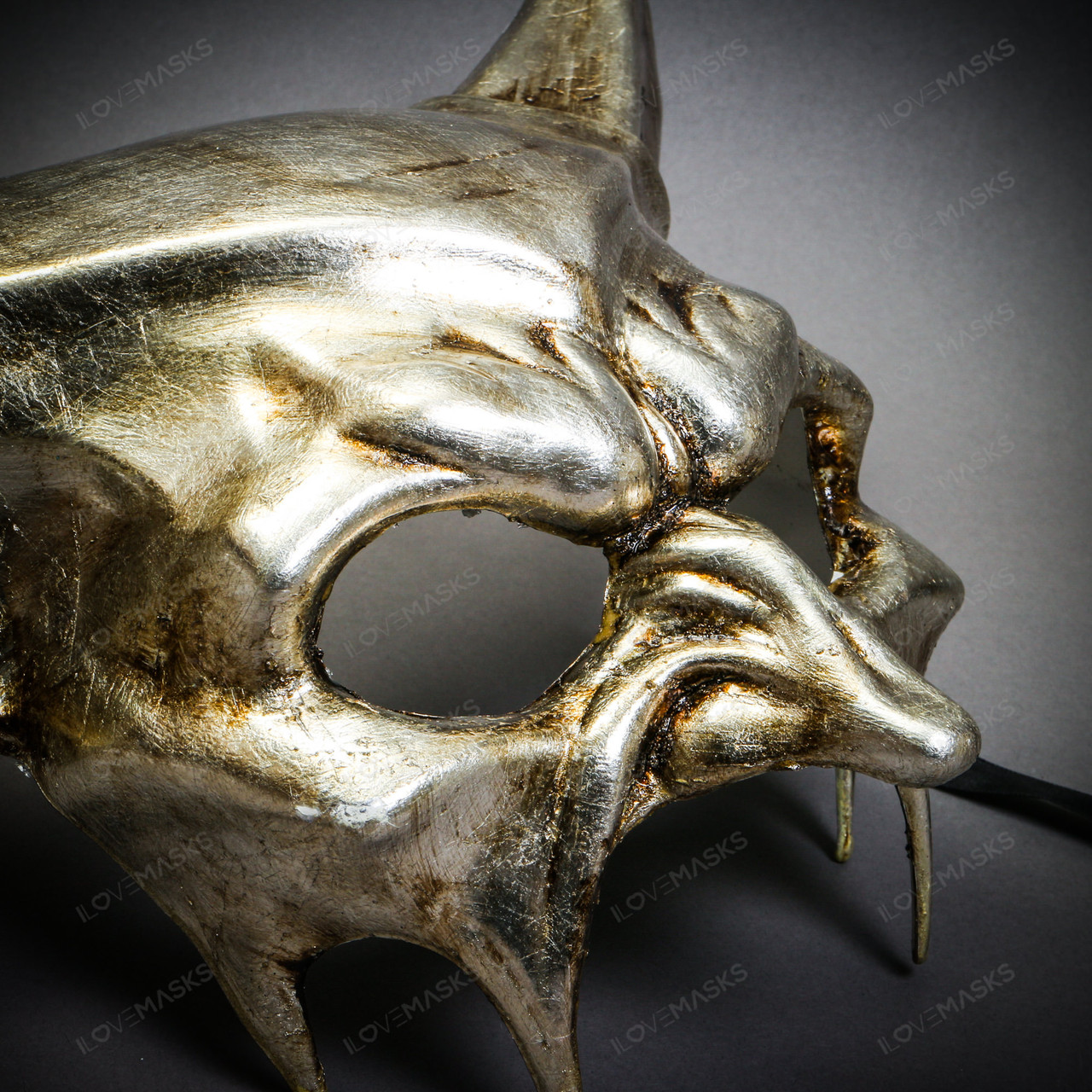 Demon Sharp Horn Devil Masquerade Mask - Metallic Silver - ILOVEMASKS.COM