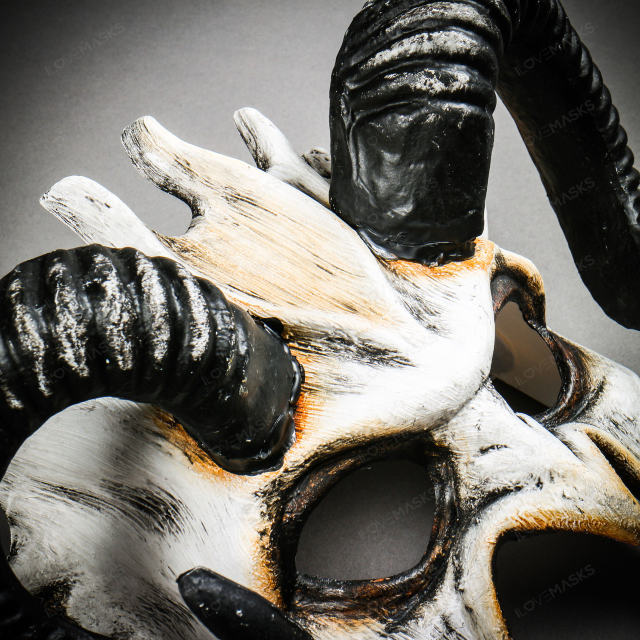 Demon Devil Satan with Black Horns Masquerade Mask - White - ILOVEMASKS.COM