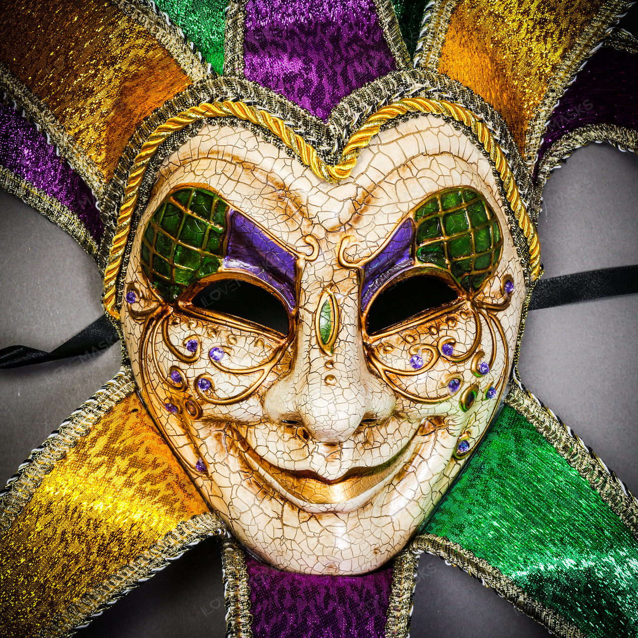 Mardi Gras Luxury Jester Crackle Joker Venetian Masquerade Mask ...