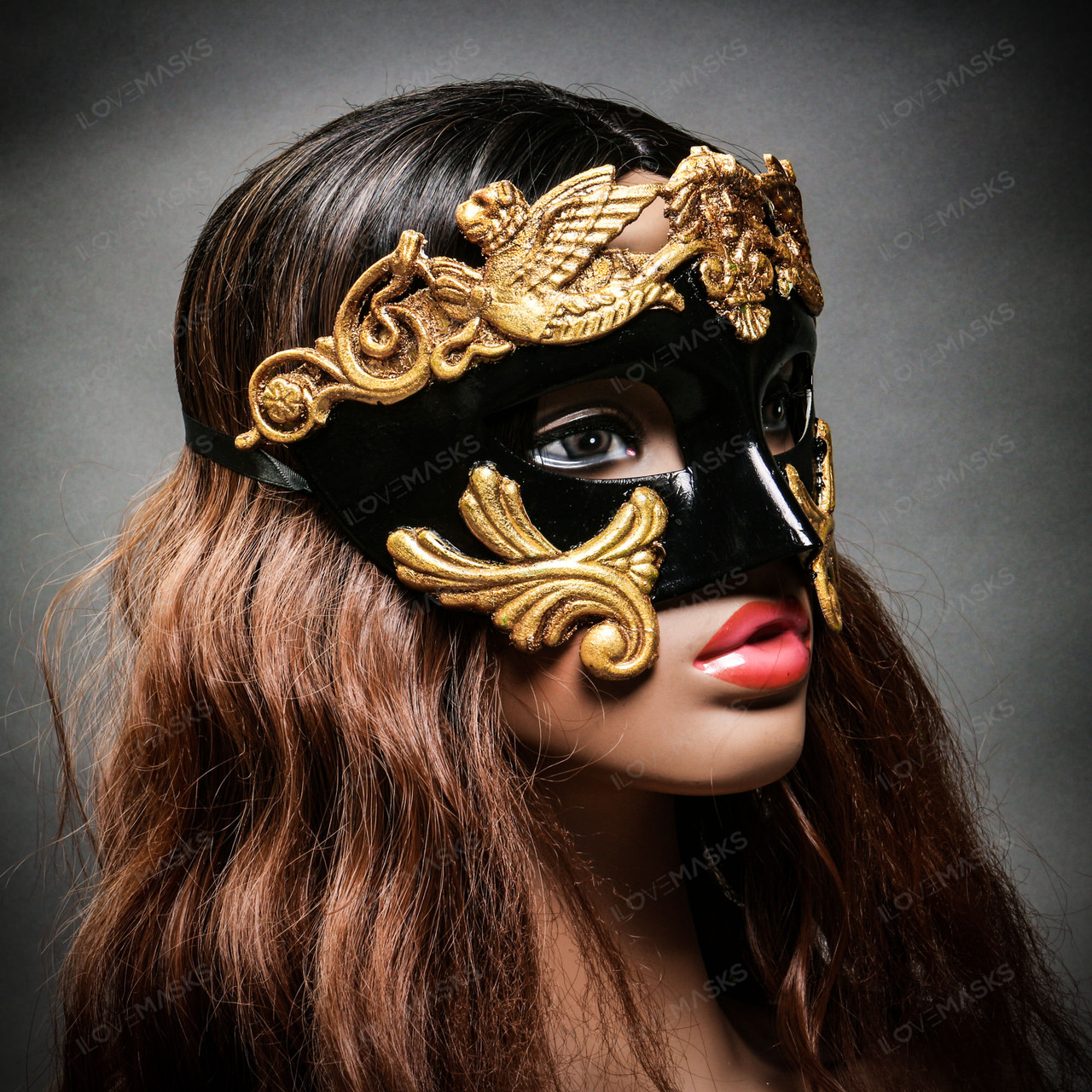 Roman Greek Emperor Warrior Glossy Black Venetian Mask with Gold Foil ...