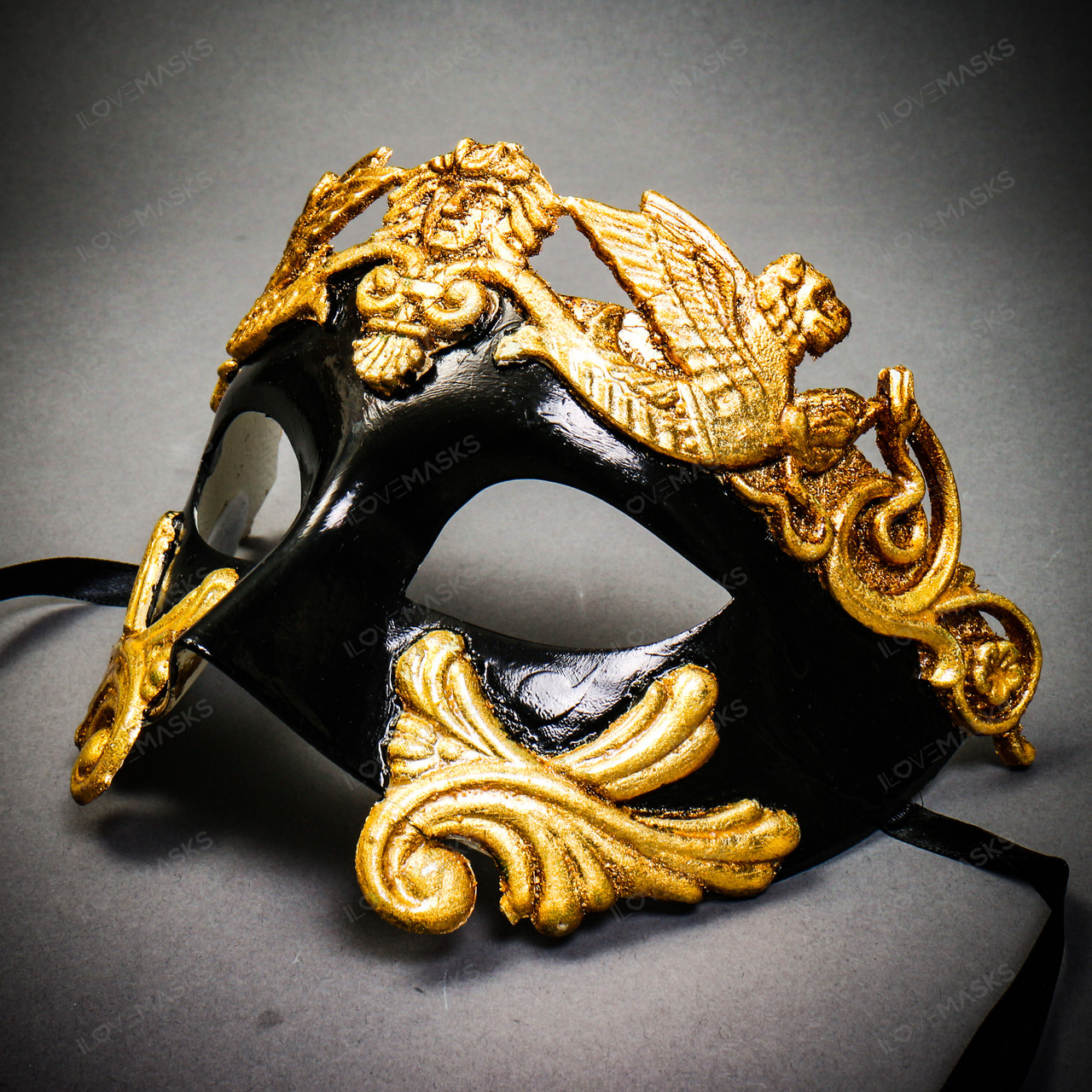 Roman Greek Emperor Warrior Glossy Black Venetian Mask with Gold Foil ...
