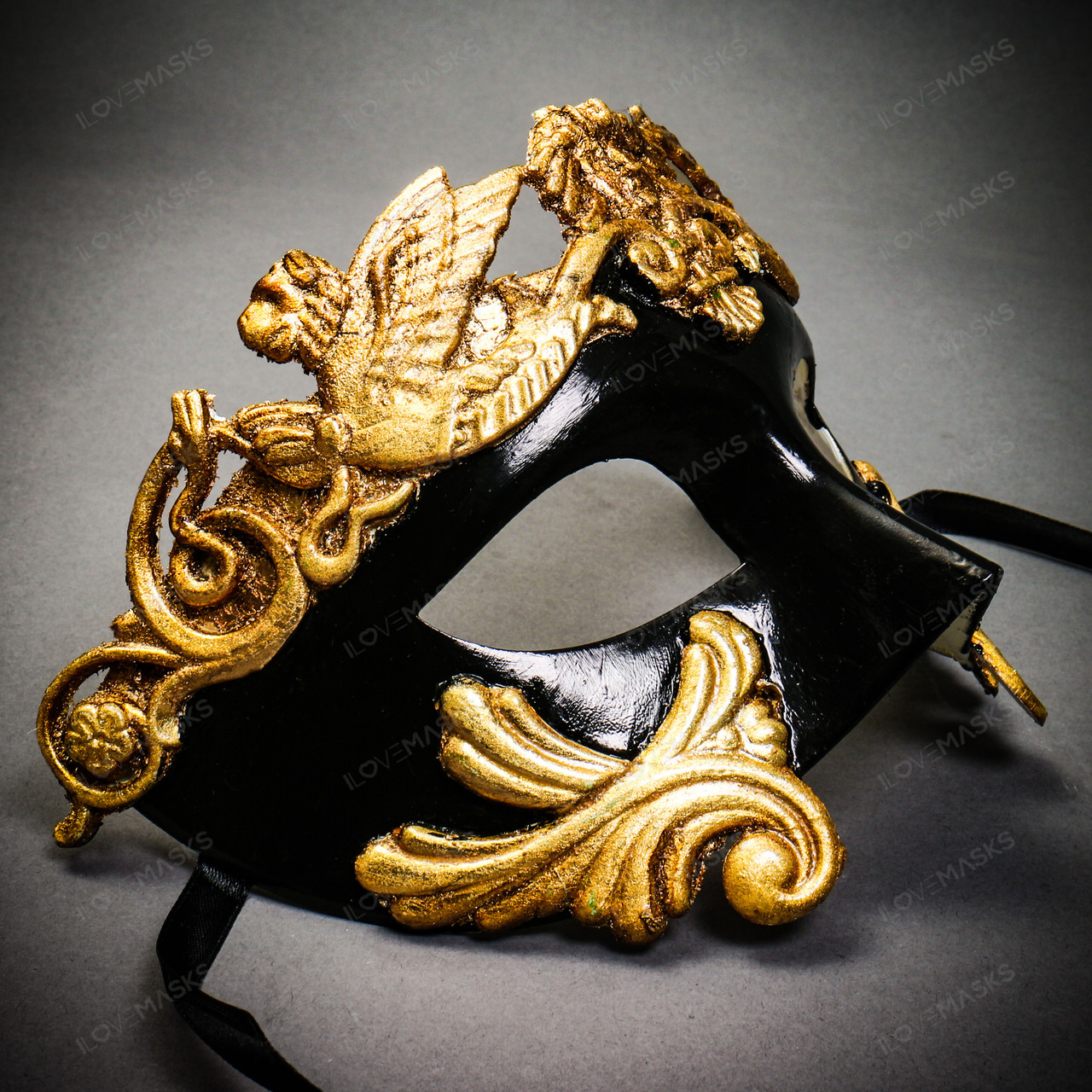 Roman Greek Emperor Warrior Glossy Black Venetian Mask with Gold Foil ...