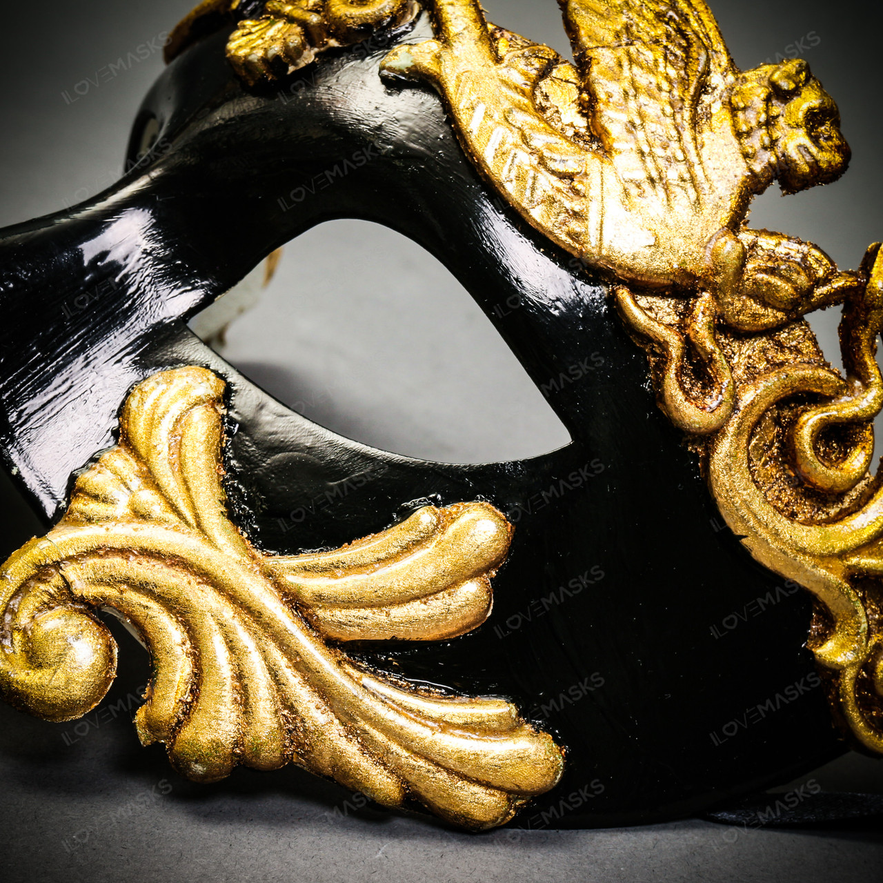 Roman Greek Emperor Warrior Glossy Black Venetian Mask with Gold Foil ...