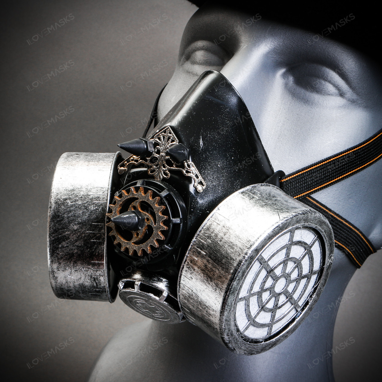 Silver Halloween Spider Web Top Hat w/ Silver Party Gas Party Face Mask