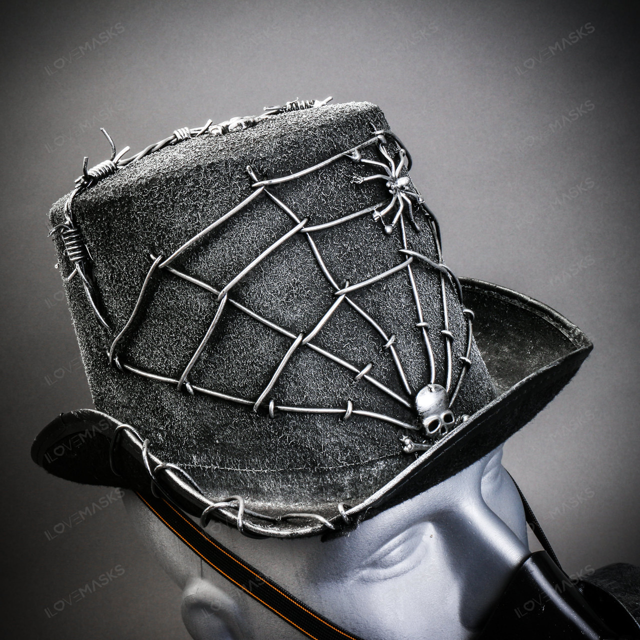 Silver Halloween Spider Web Top Hat w/ Silver Party Gas Party Face Mask