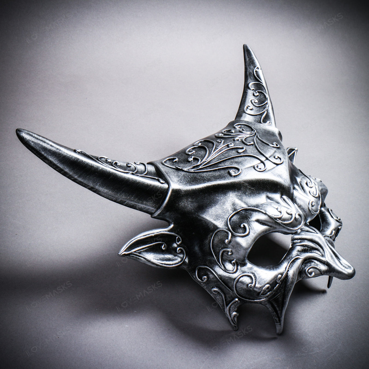 Demon Sharp Horn Ancient Devil Masquerade Mask - Silver - ILOVEMASKS.COM