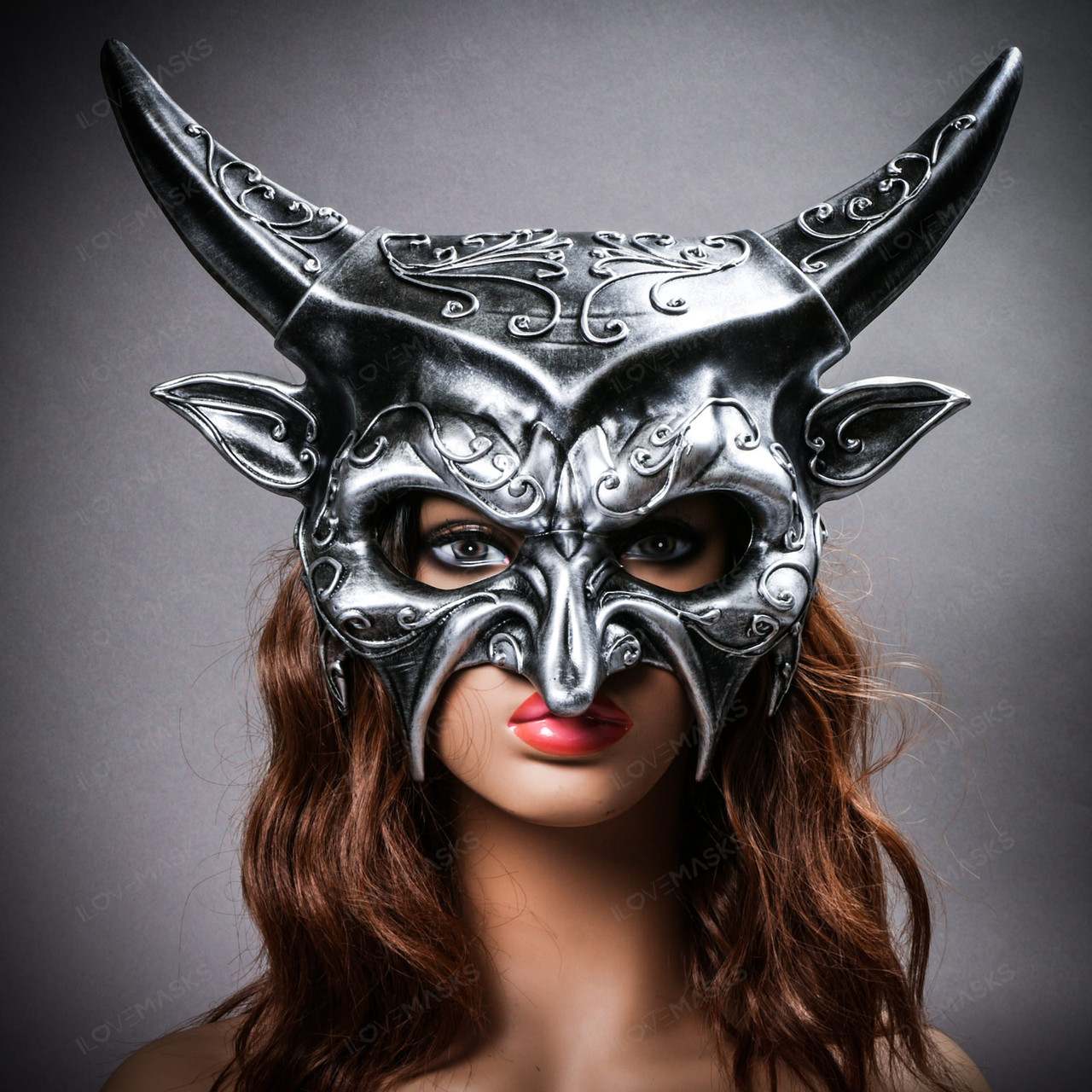 Demon Sharp Horn Ancient Devil Masquerade Mask - Silver - ILOVEMASKS.COM