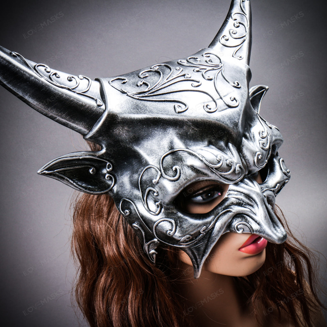Demon Sharp Horn Ancient Devil Masquerade Mask - Silver - ILOVEMASKS.COM