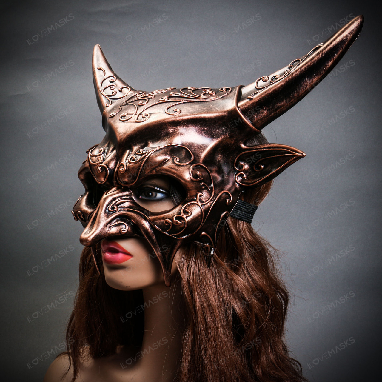 Demon Sharp Horn Ancient Devil Masquerade Mask - Copper - ILOVEMASKS.COM