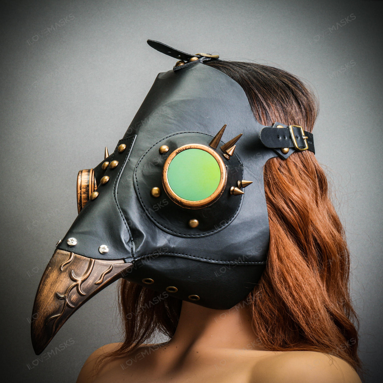 Steampunk Plague Doctor with Spike Goggle Curved Bird Beak Mask - Black ...