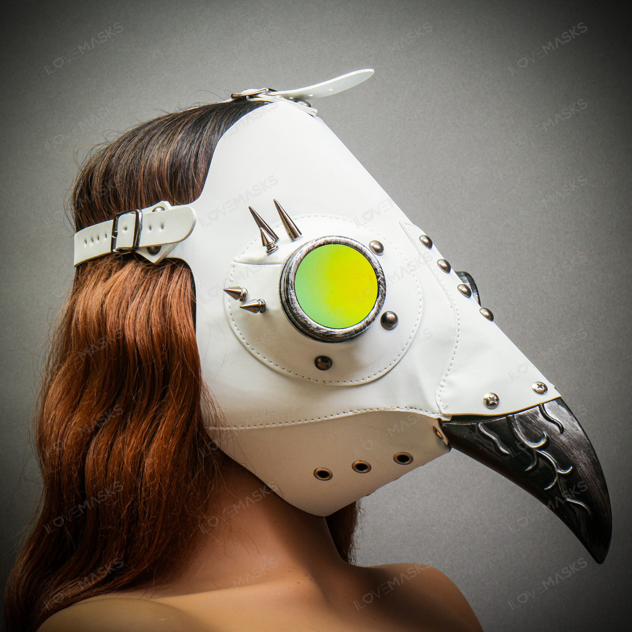 Steampunk Plague Doctor with Spike Goggle Curved Bird Beak Mask - Black ...