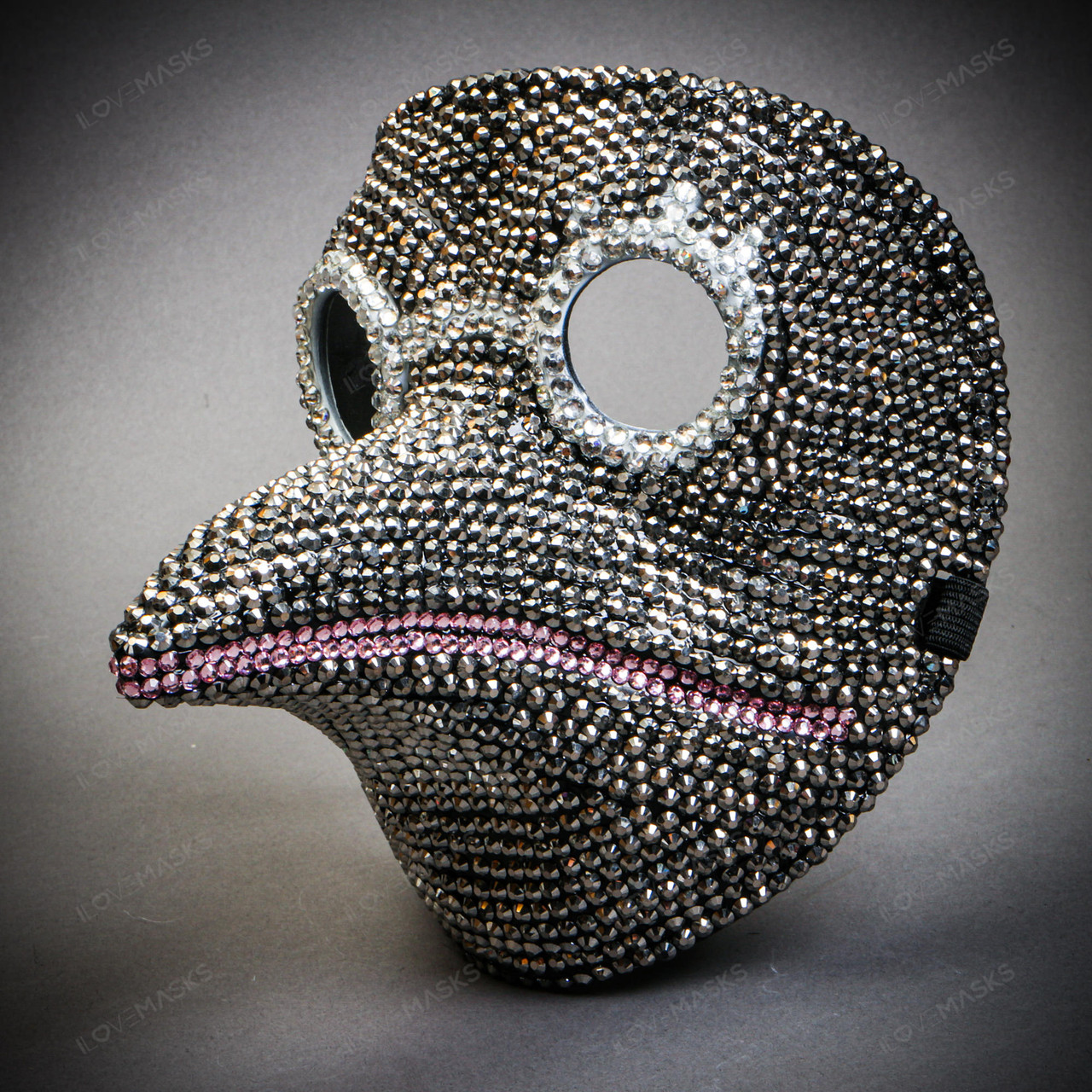 Shinny Rhinestones Pantalone Full Face Masquerade Mask - Dark Grey