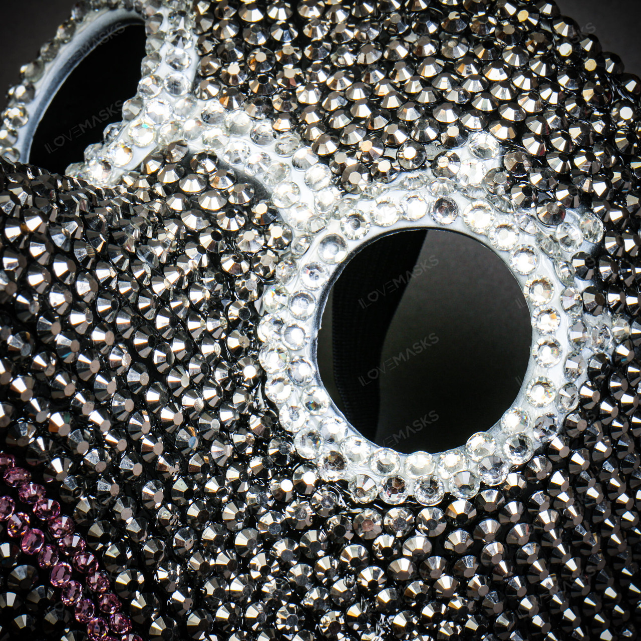 Shinny Rhinestones Pantalone Full Face Masquerade Mask - Dark Grey