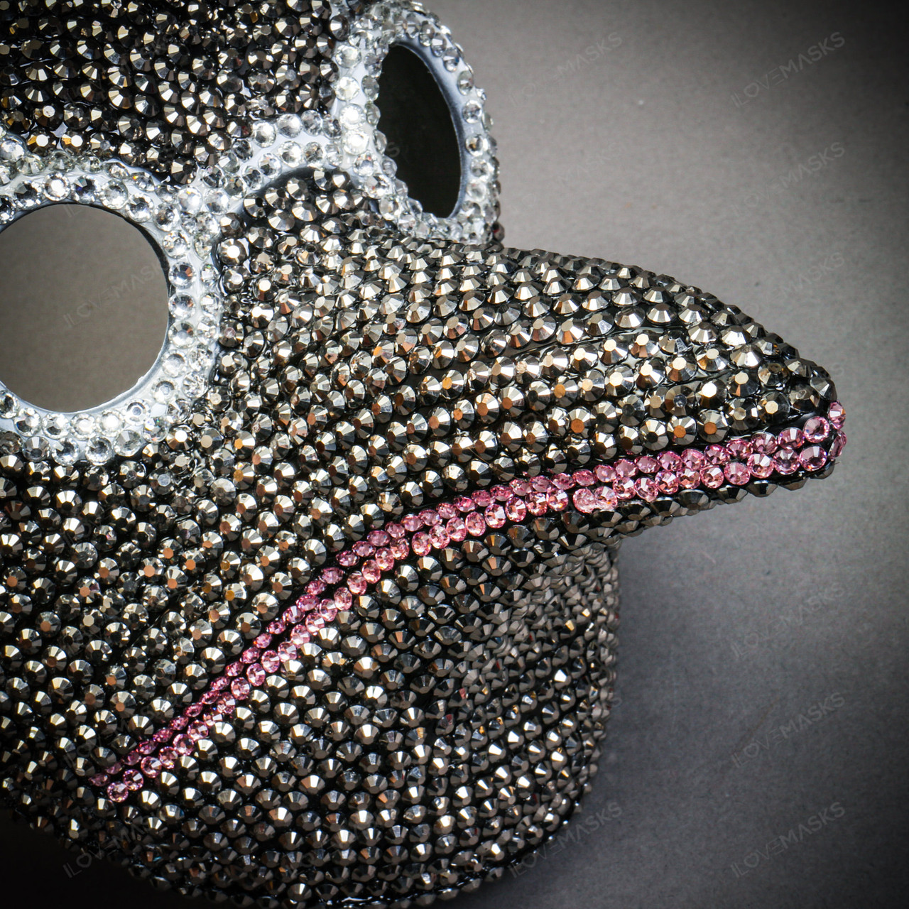 Shinny Rhinestones Pantalone Full Face Masquerade Mask - Dark Grey