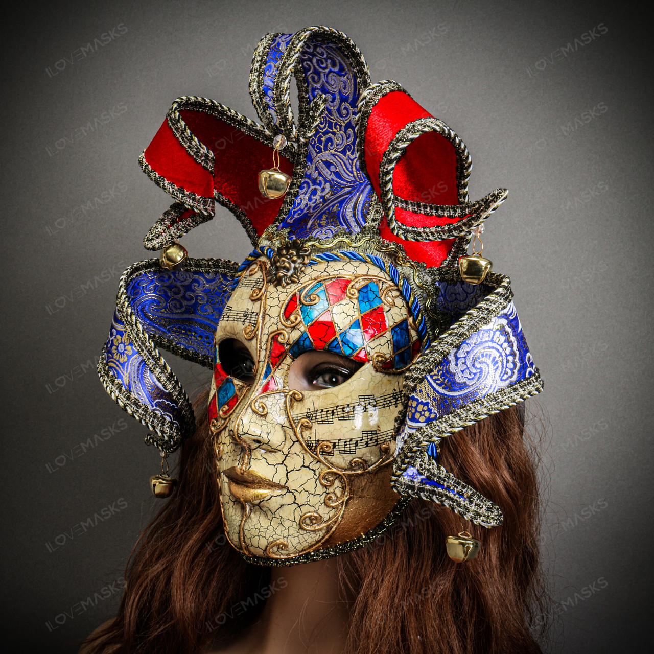 Medieval Crackle Jester Musical Joker Venetian Masquerade Mask with ...