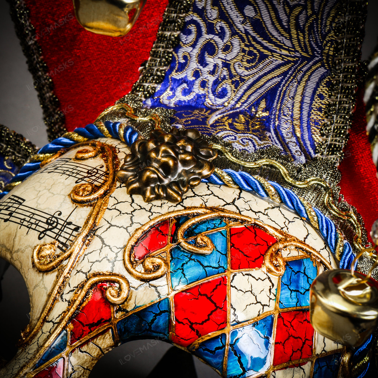Medieval Crackle Jester Musical Joker Venetian Masquerade Mask with ...