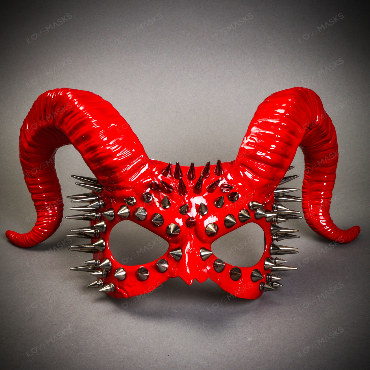 Demon Devil with Back Twisted Horns Masquerade Eye Mask - Bloody Red