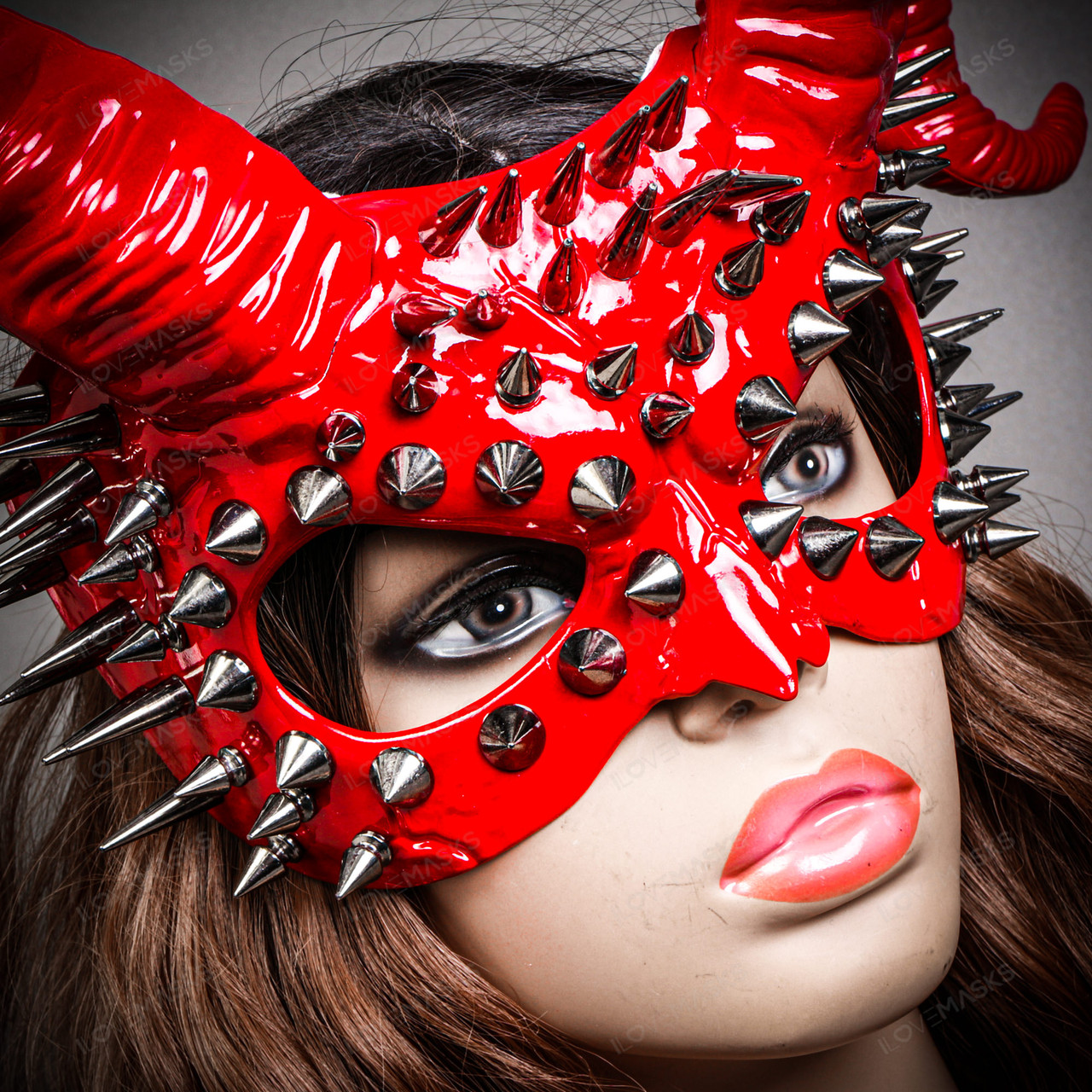 Demon Devil with Back Twisted Horns Masquerade Eye Mask - Bloody Red