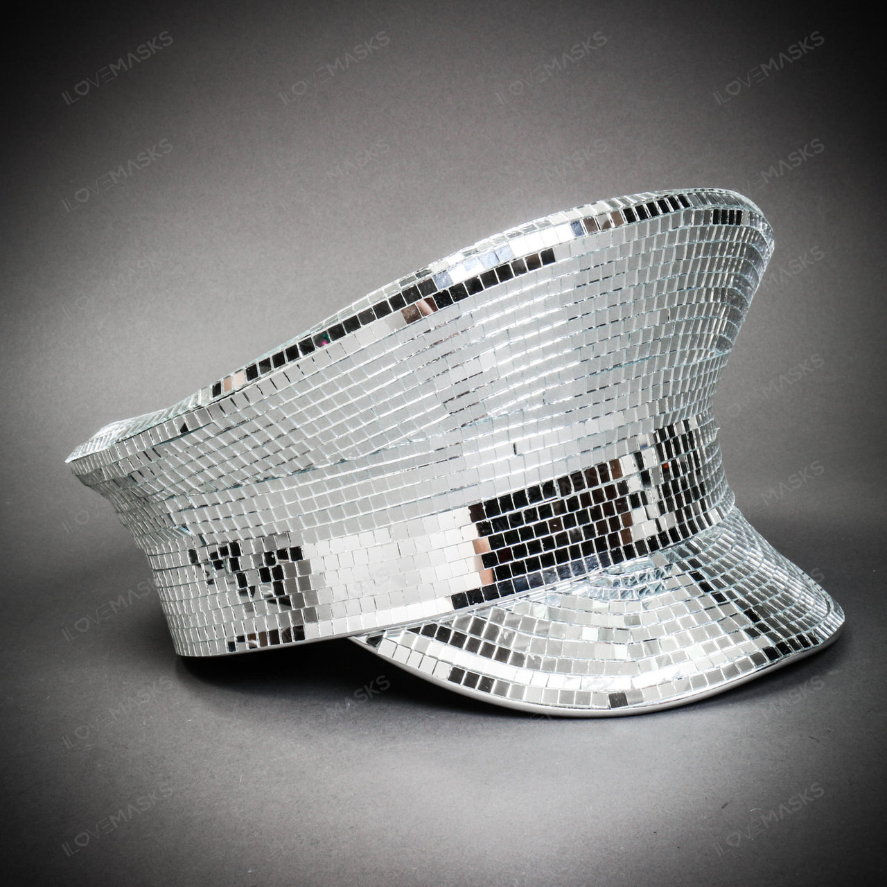 Shinny Disco Ball Mirrors Rave Party Military Captain Cap - Silver