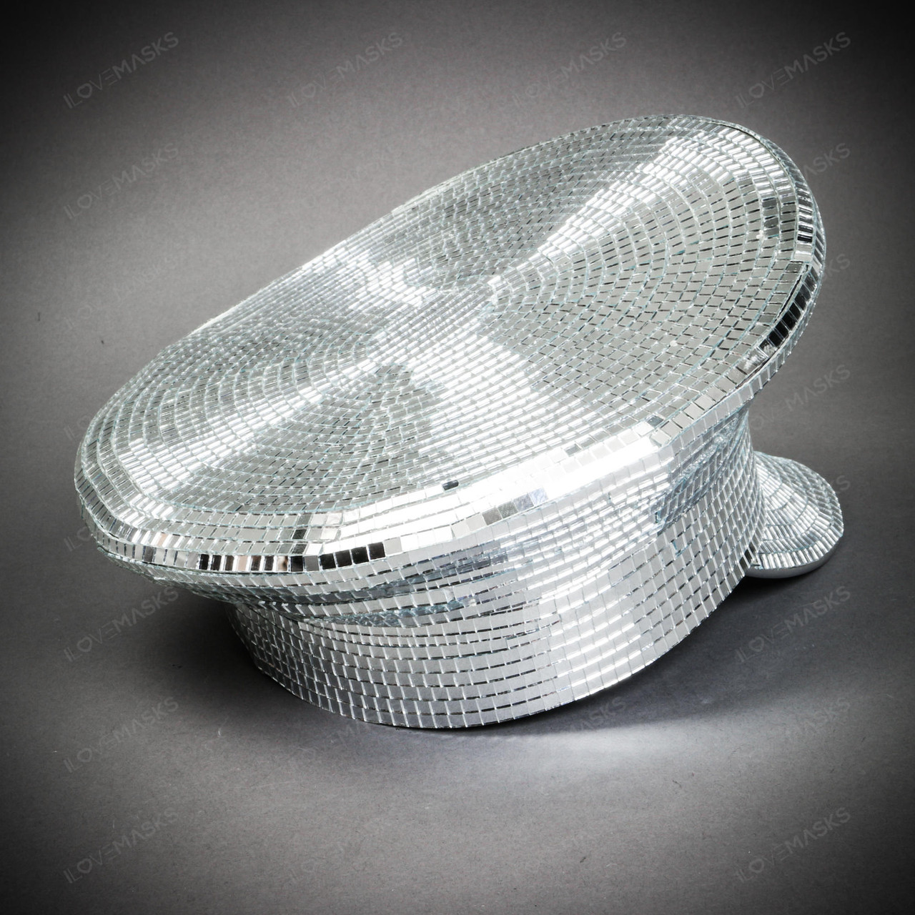 Shinny Disco Ball Mirrors Rave Party Military Captain Cap - Silver