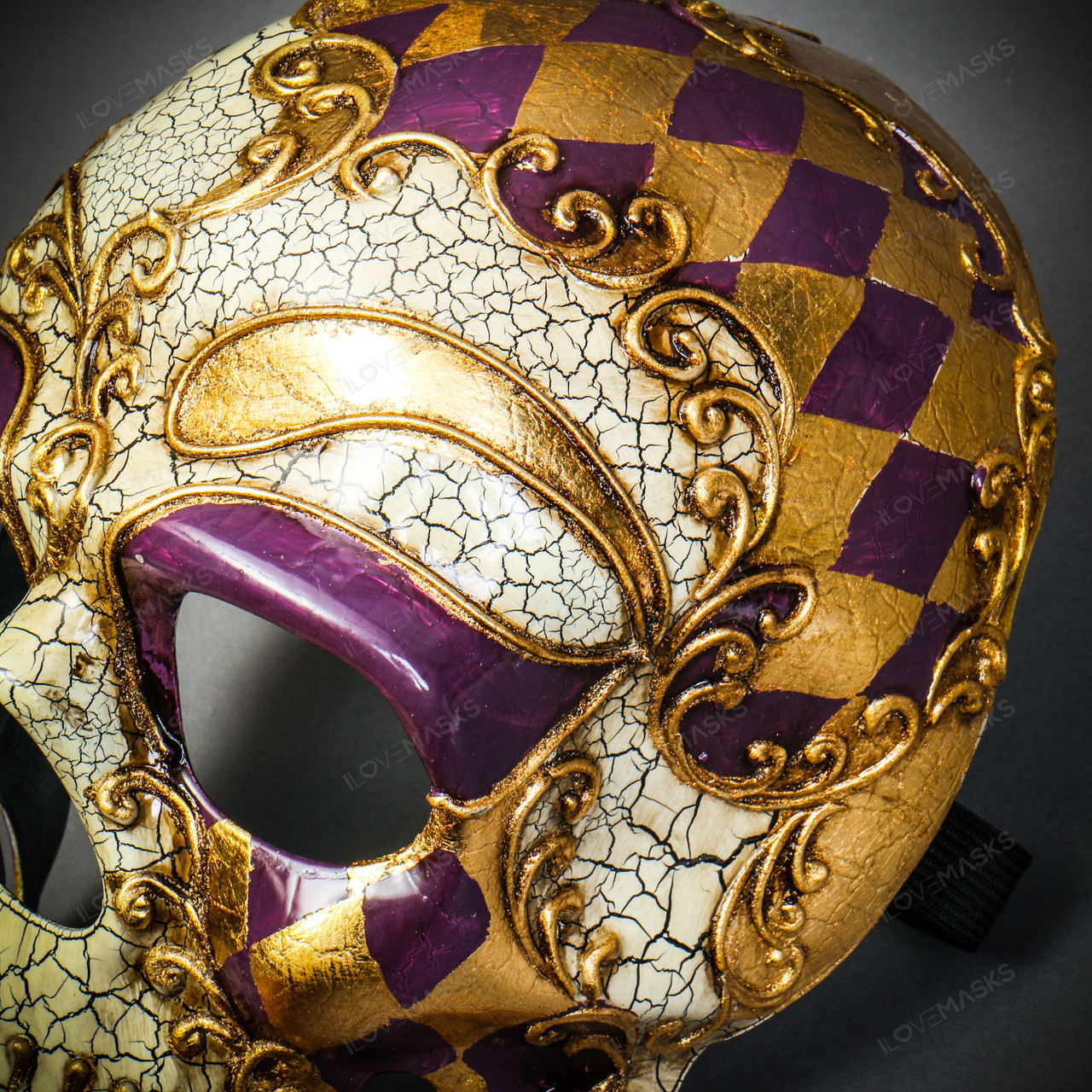 Venetian Mardi Gras Candy Skull Full Face Mask - Gold Purple