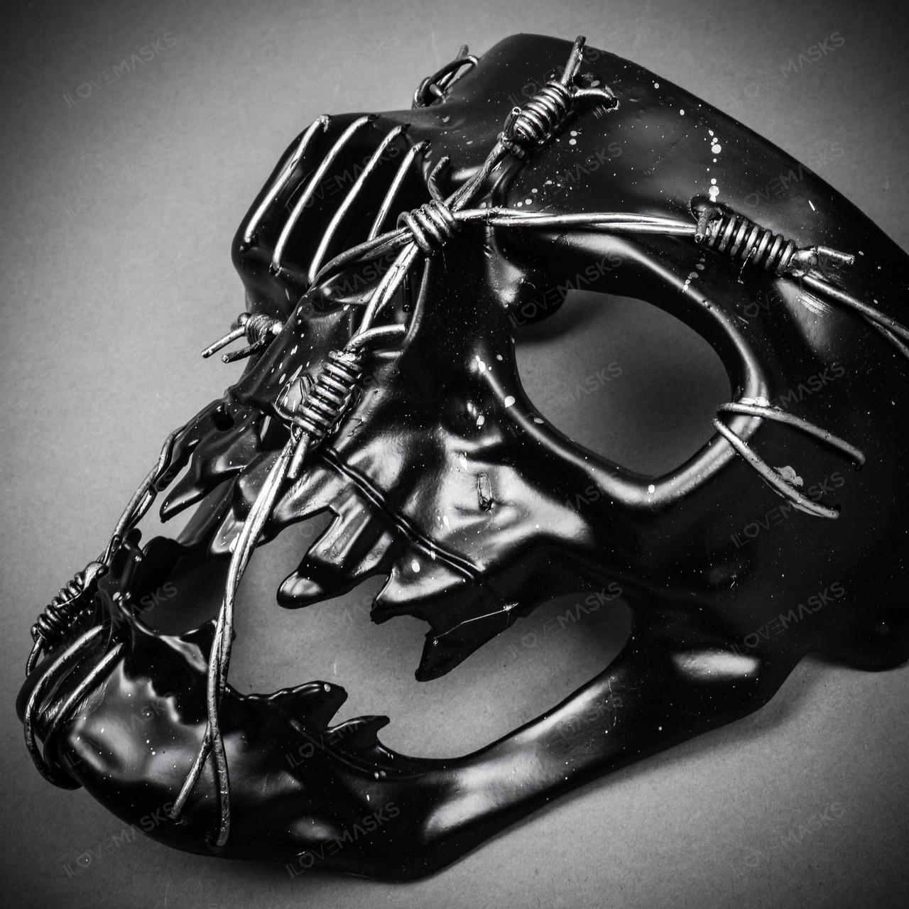 Pirate Silver Wired Death Skull Masquerade Full Face Mask - Black