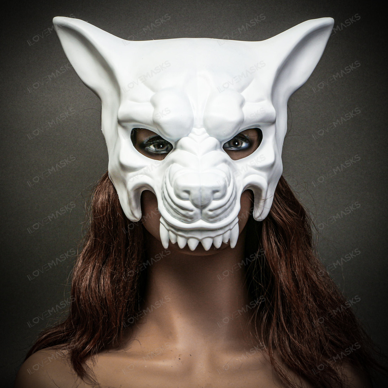 Angry Metallic Wolf Masquerade Mask - Black