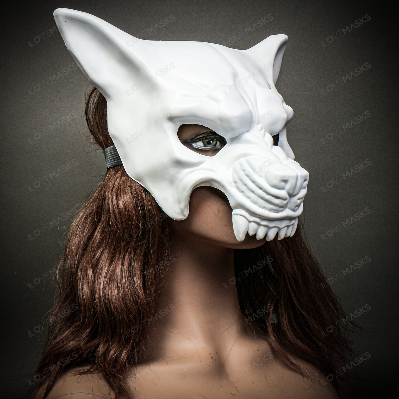 Angry Metallic Wolf Masquerade Mask - Black