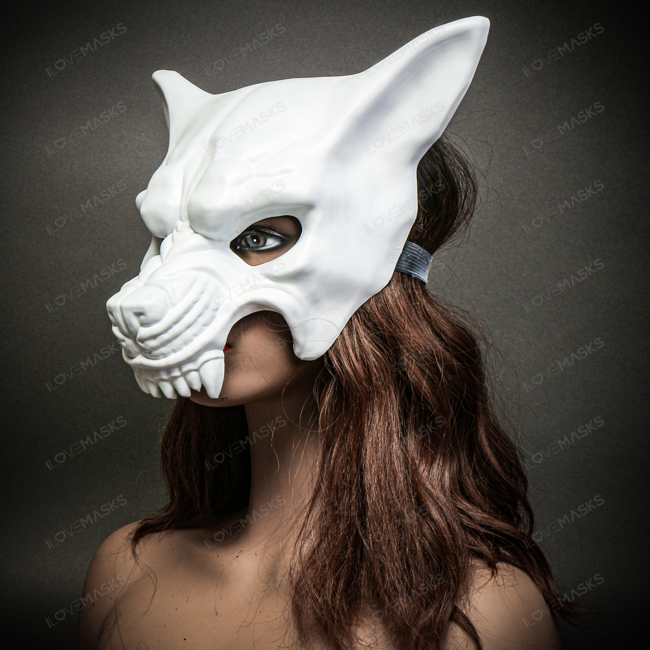 Angry Metallic Wolf Masquerade Mask - Black
