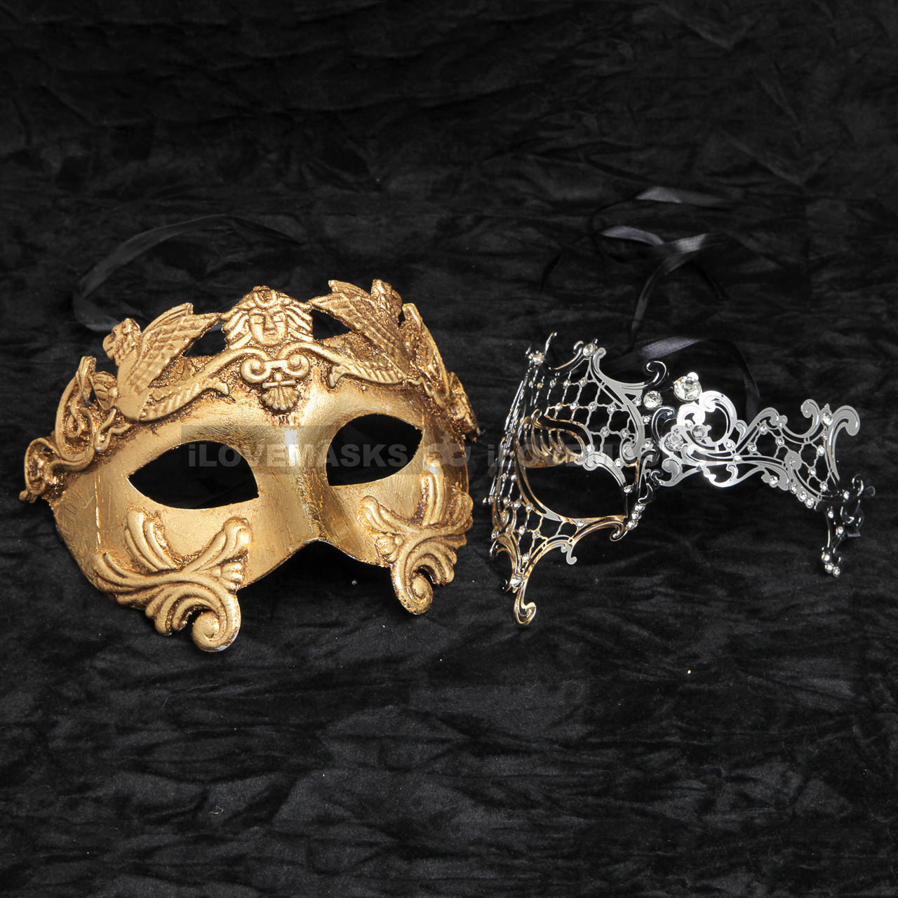 Gold Roman Emperor Metallic Masquerade Mask & Silver Venetian Phantom ...
