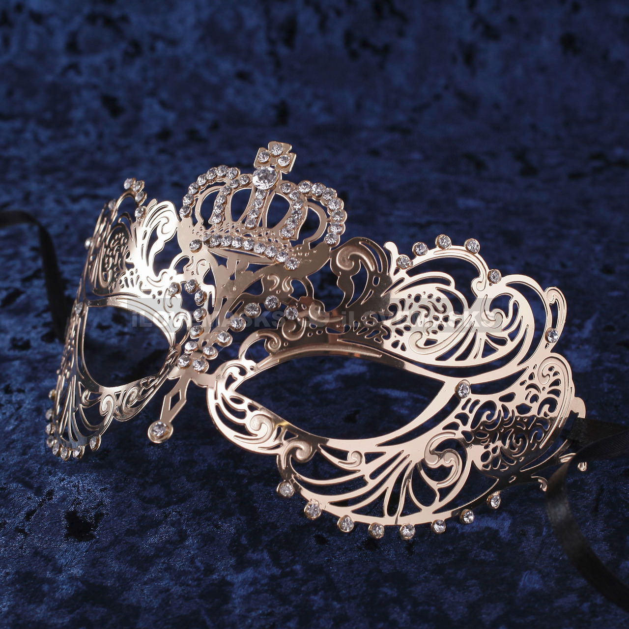 Charming Princess Crown Venetian Masquerade Mask With Diamonds - Gold