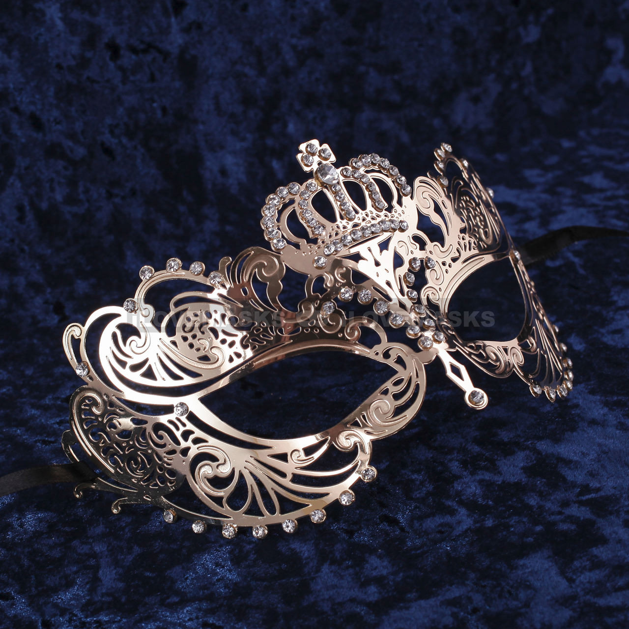 Charming Princess Crown Venetian Masquerade Mask With Diamonds - Gold