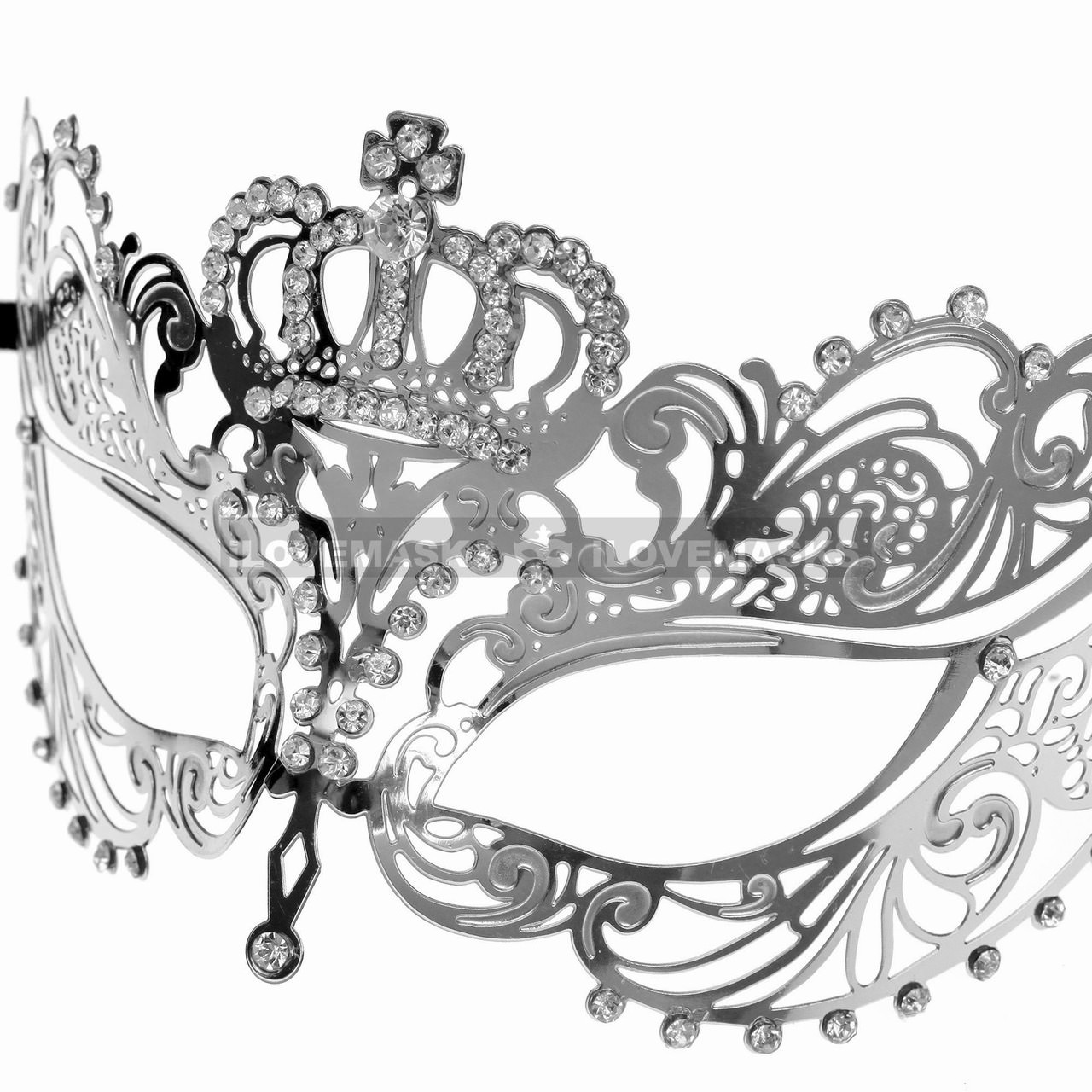 Charming Princess Crown Venetian Masquerade Mask With Diamonds - Silver