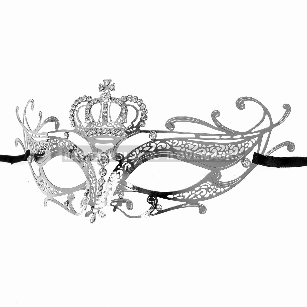 Princess Crown Venetian Masquerade Mask With Diamonds - Silver