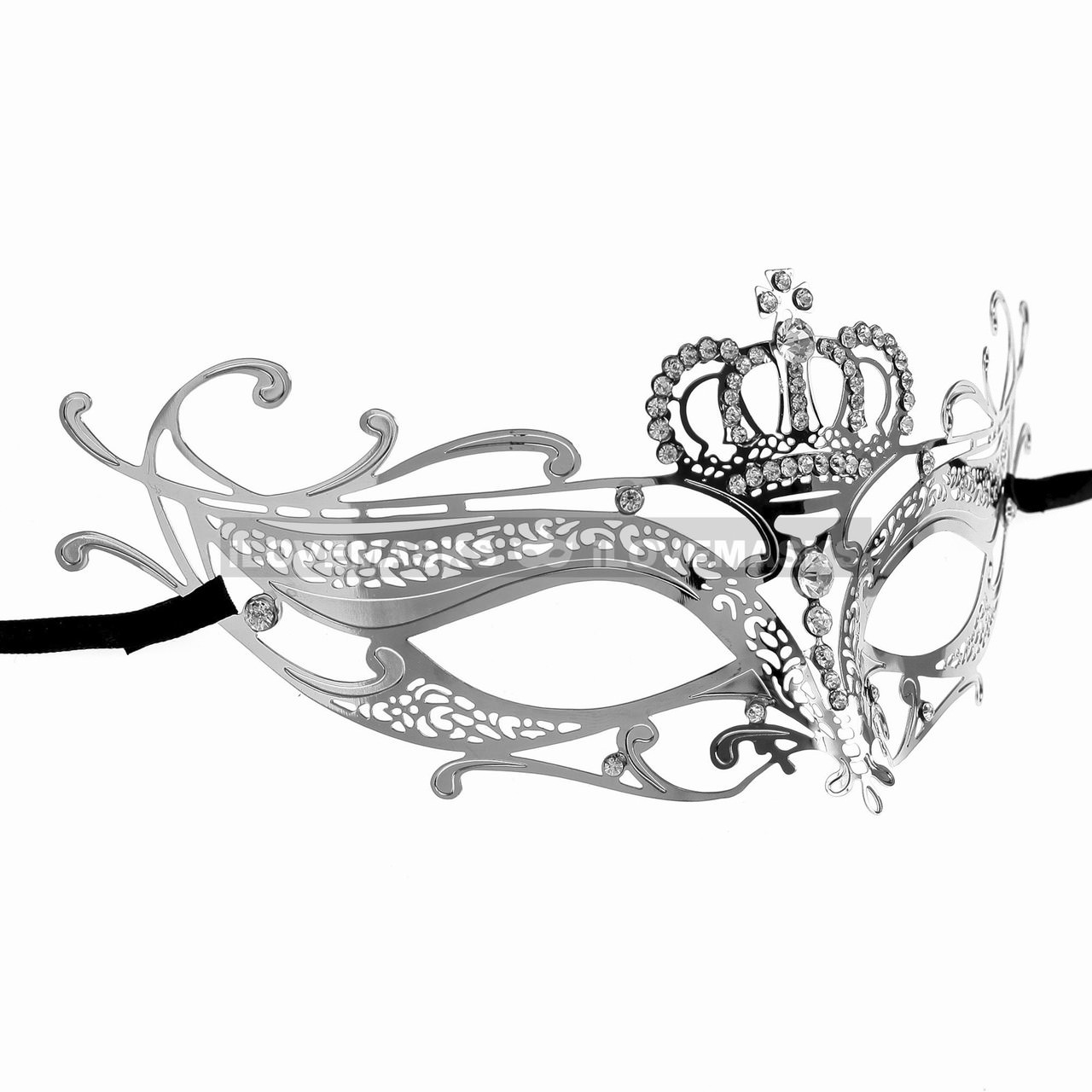 Princess Crown Venetian Masquerade Mask With Diamonds - Silver