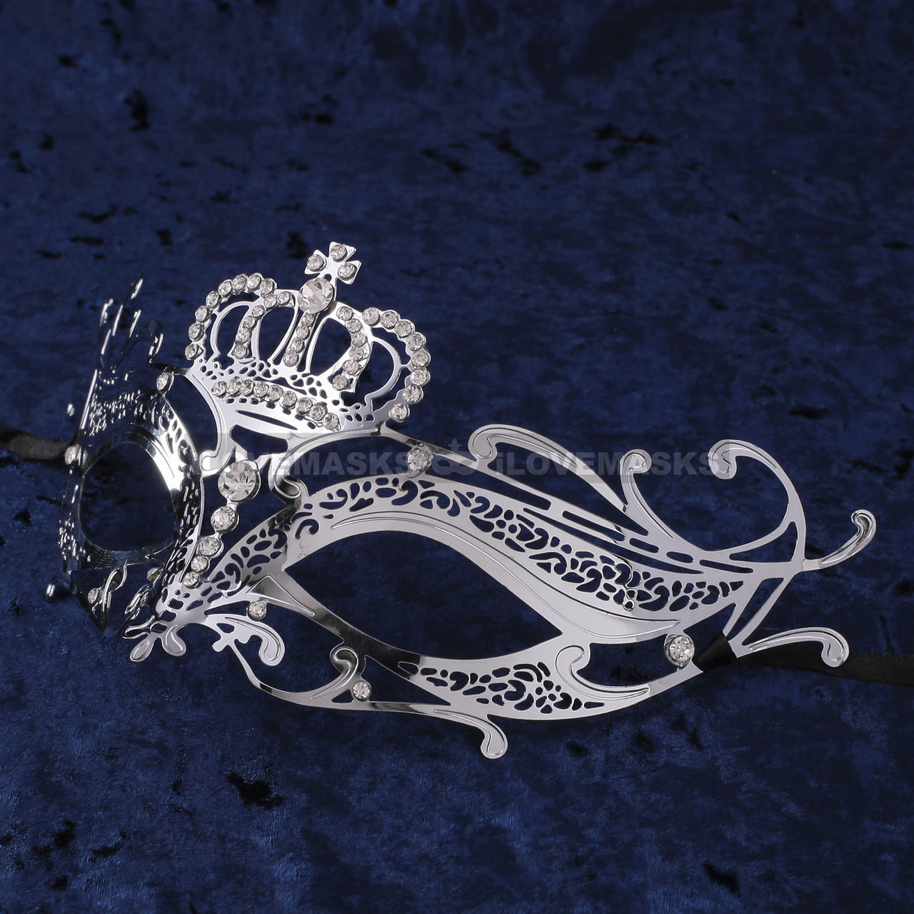 Princess Crown Venetian Masquerade Mask With Diamonds - Silver