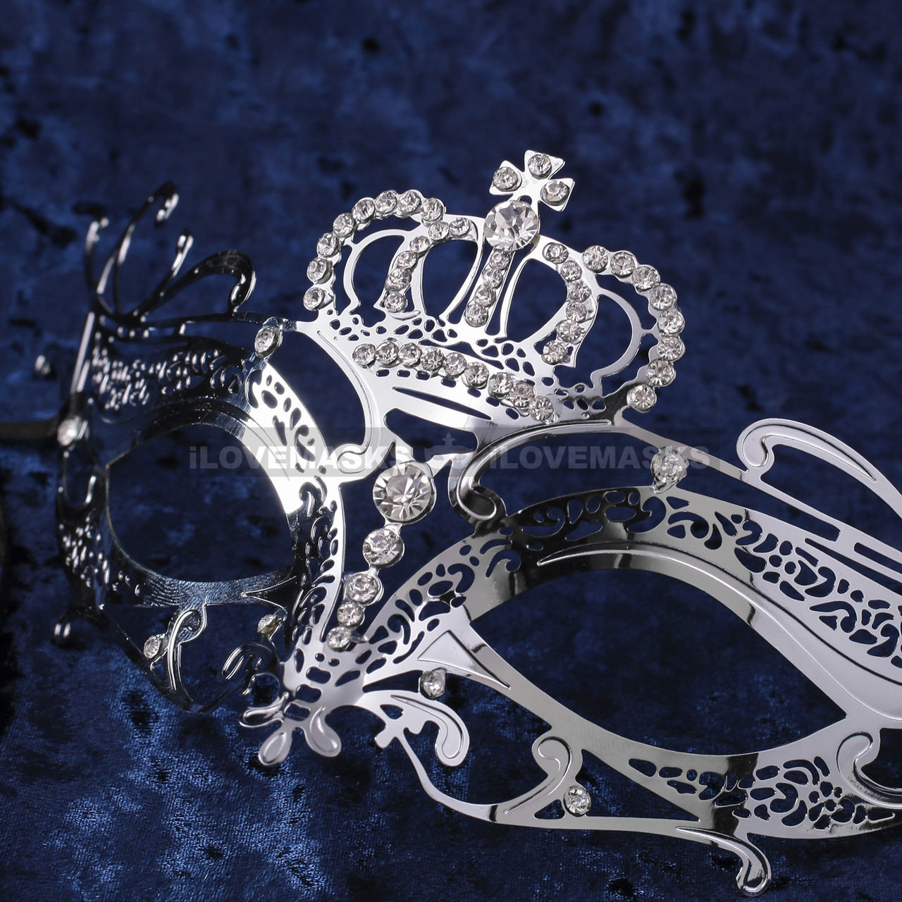 Princess Crown Venetian Masquerade Mask With Diamonds - Silver