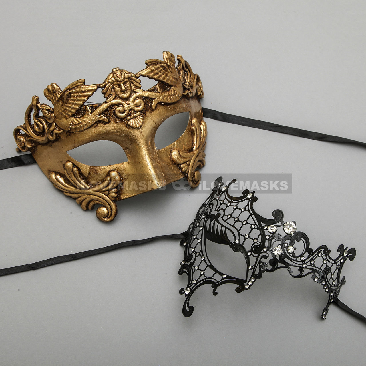 Gold Roman Greek Warrior Masquerade Mask & Black Phantom of Opera ...