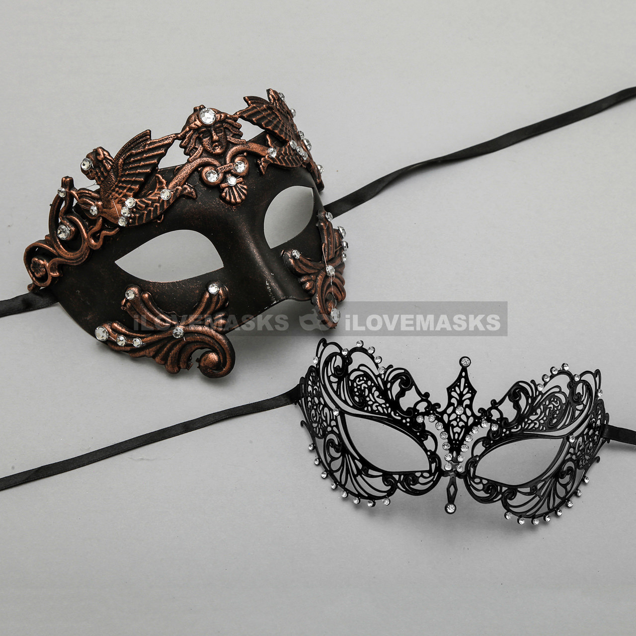 Copper Roman Warrior Masquerade Mask & Black Princess Diamond Venetian ...