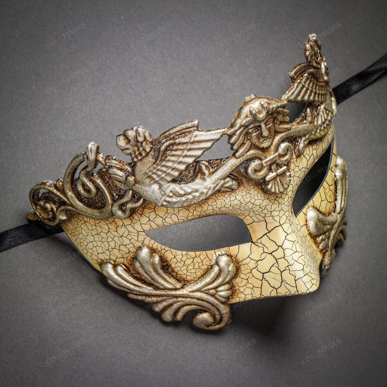 Roman Greek Emperor Masquerade Venetian Mask-Cracked White Silver