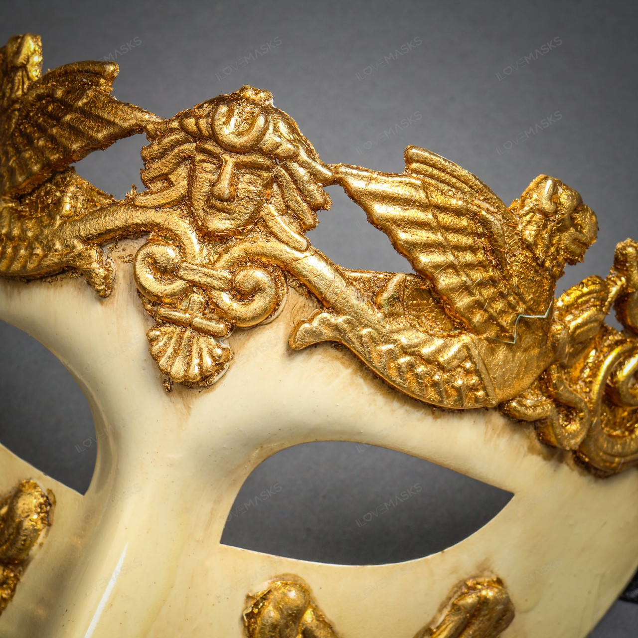 Roman Greek Emperor Warrior Venetian Masquerade Mask - White Gold