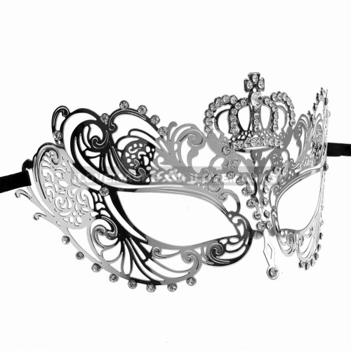 Charming Princess Crown Venetian Masquerade Mask With Diamonds - Silver
