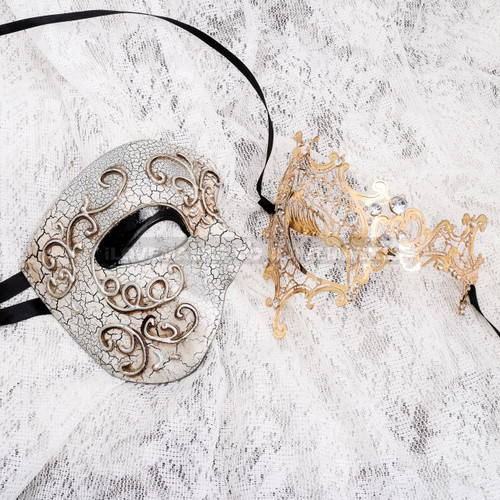Silver Cracked Half Face Phantom and Gold Silver Phantom Masquerade ...