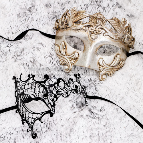 Silver Metallic Full Face Roman and Black Silver Phantom Masquerade ...