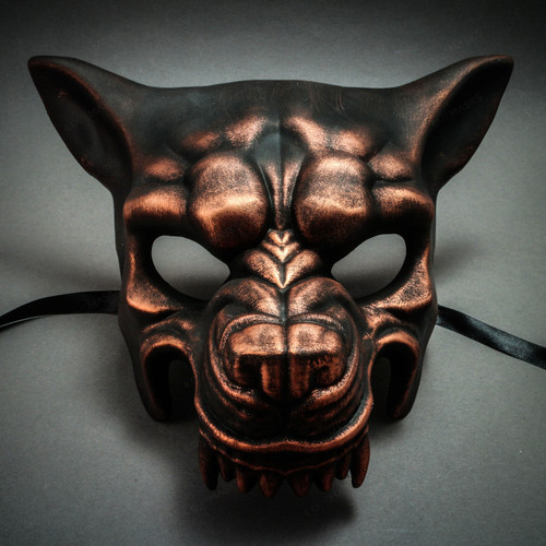 Wolf with Teeth Masquerade Mask - Black Copper