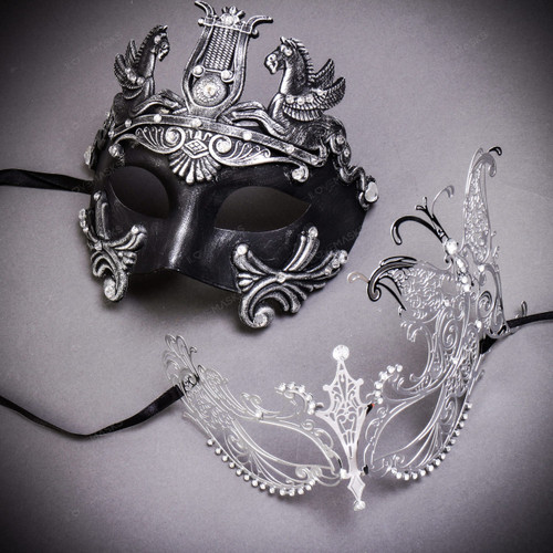 Silver Roman Greek Emperor with Pegasus Horses Venetian Mask & Silver ...